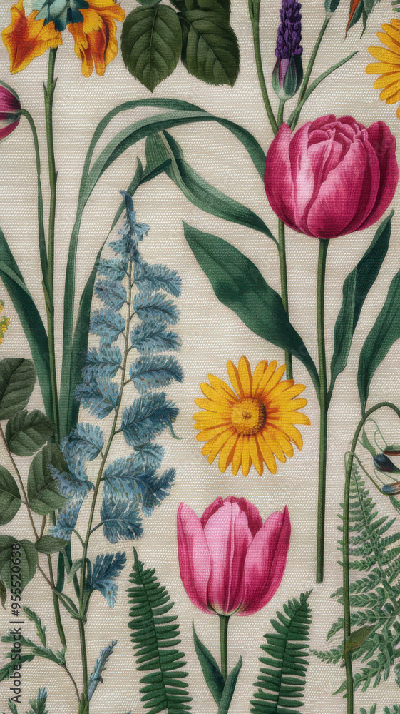vintage botanical illustration, antique floral wallpaper, retro nature ...