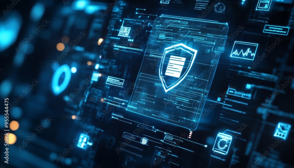 Visual concept of data compliance assurance shield guarding documents ...