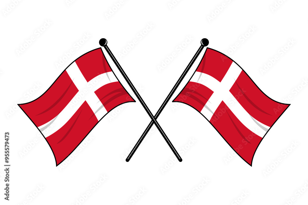 Vector de Stock Two Crossed Denmark Flags Icon with Waving Flagpoles ...