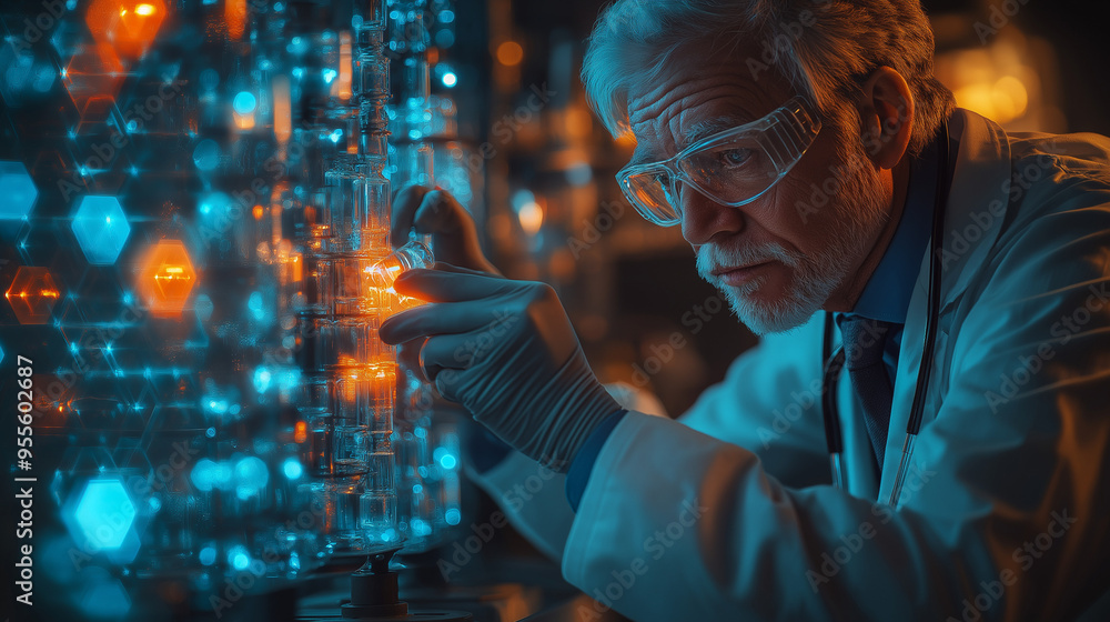 The Alchemist's Discovery: A seasoned scientist, eyes alight with ...