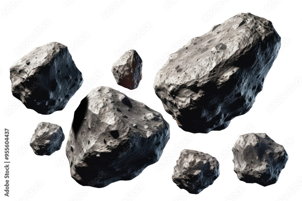 Flying asteroids, isolated cut-out, high-resolution stock photo, stark ...
