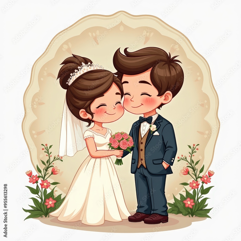 Cartoon Bride and Groom Wedding Illustration Stock Illustration | Adobe ...