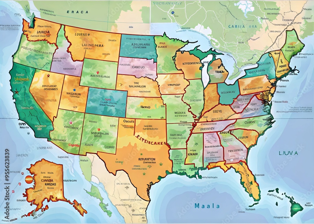Detailed Political Map Of The Continental United States With State ...