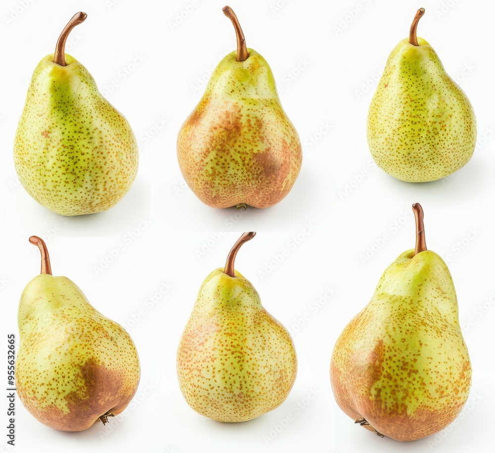 Pears in multiple poses and angles, in the realistic photography style ...