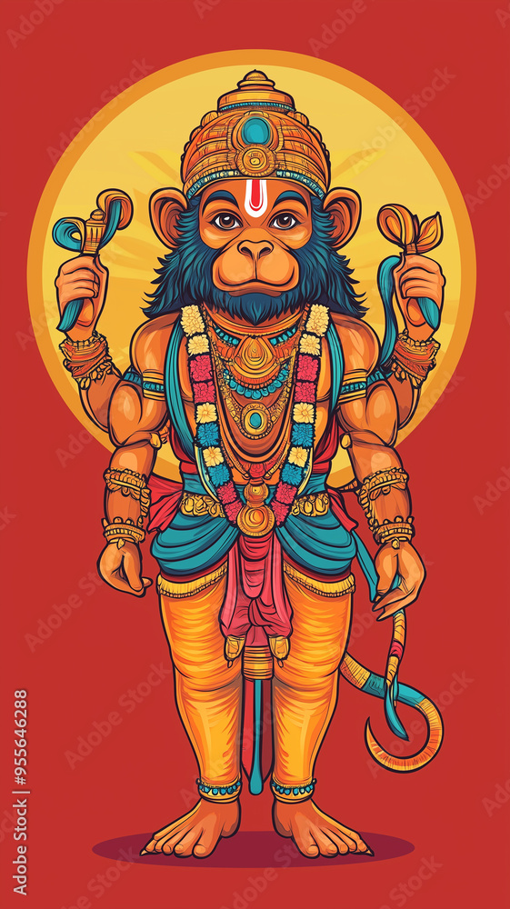 Lord Hanuman, indian cartoon style, vivid colors. Hanuman is a Hindu ...