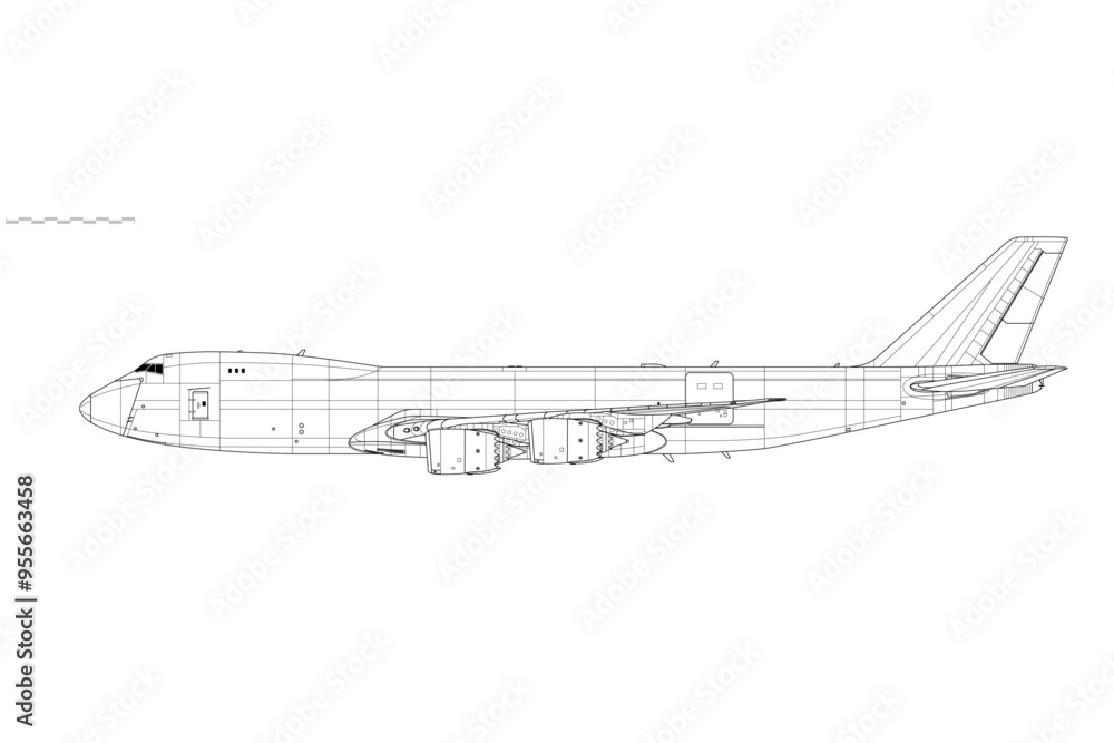 Boeing 747-8 Freighter. Vector drawing of long-range cargo jet aircraft ...