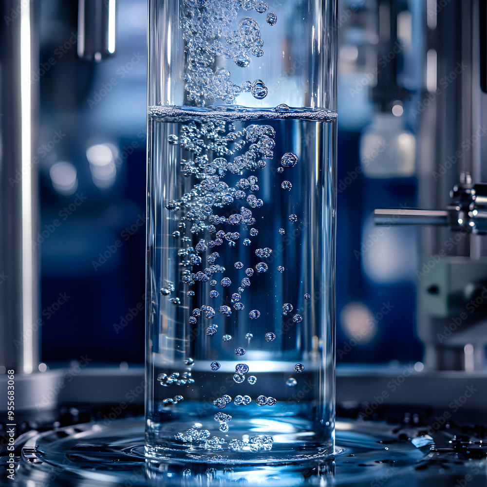 super realistic picture showing the ozonation of clean water with lots ...