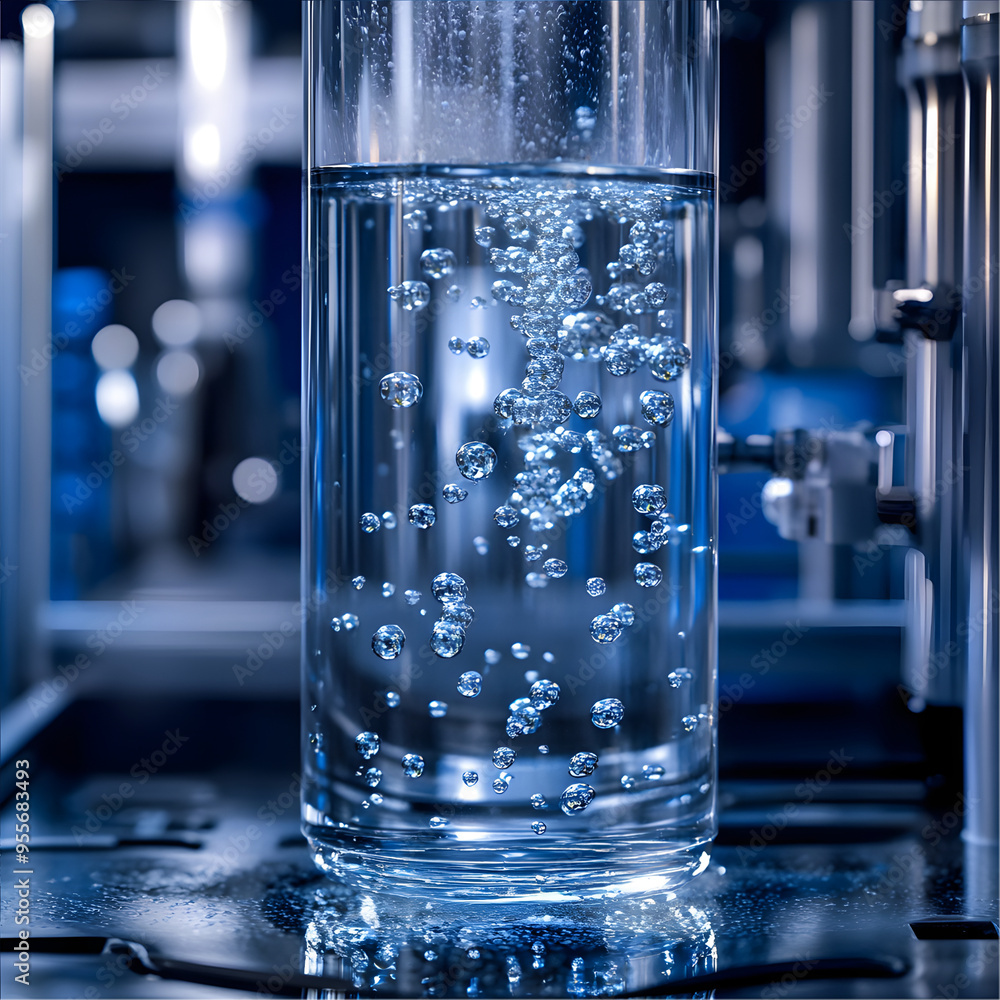 super realistic picture showing the ozonation of clean water with lots ...