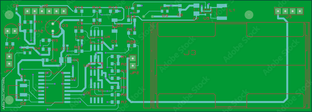Vector printed circuit board of electronic device with components of ...