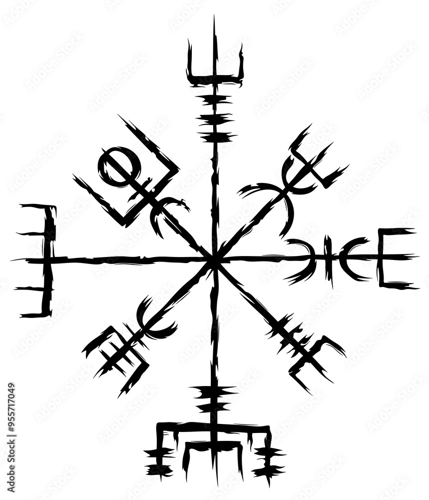 Viking rune compass. Slavic amulet Vegvisir is suitable for printing on ...