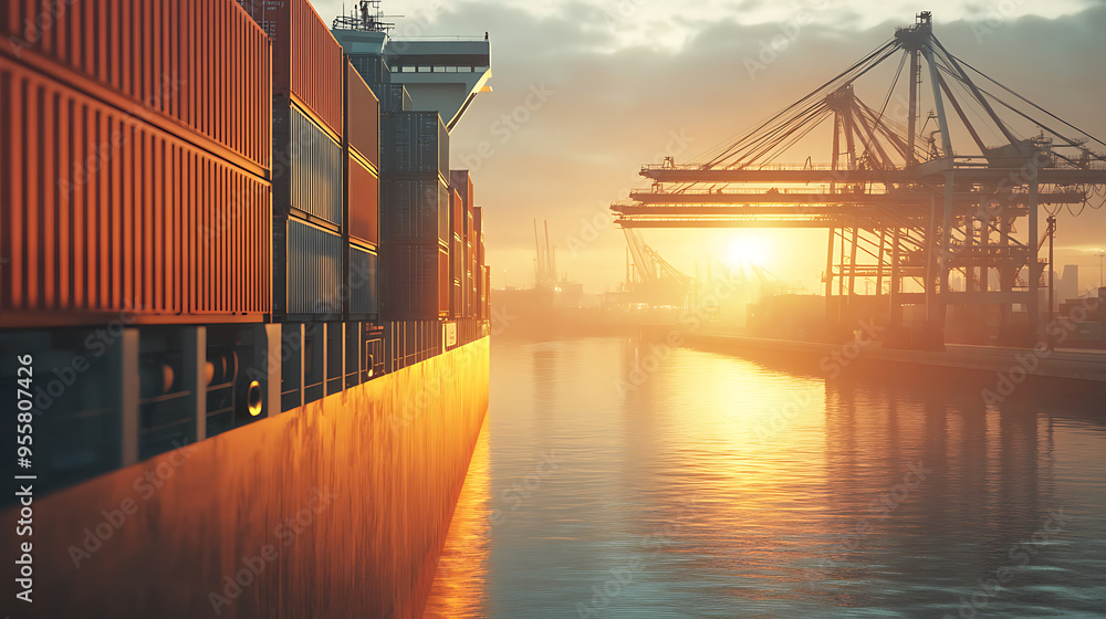 Cargo ship, crane and containers, demonstrating the integration of sea ...