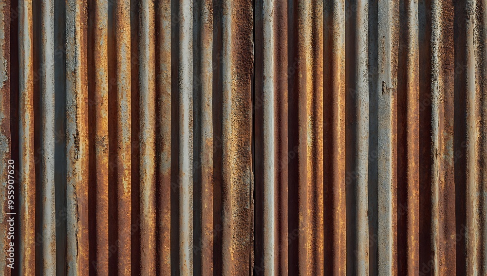 Rusty Corrugated Metal Sheet Texture with Vertical Lines in Red, Orange ...