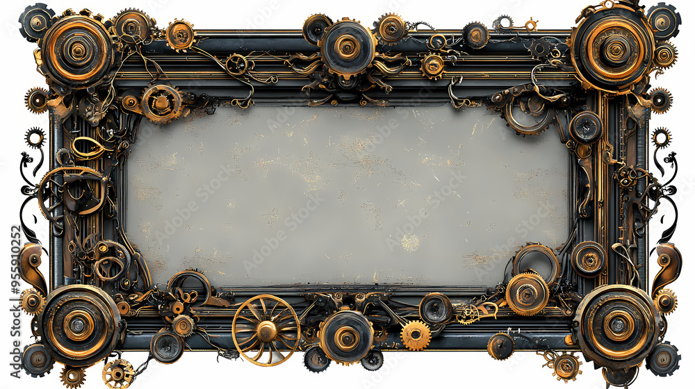 Rectangular frame in steampunk style with a white background. ornate ...
