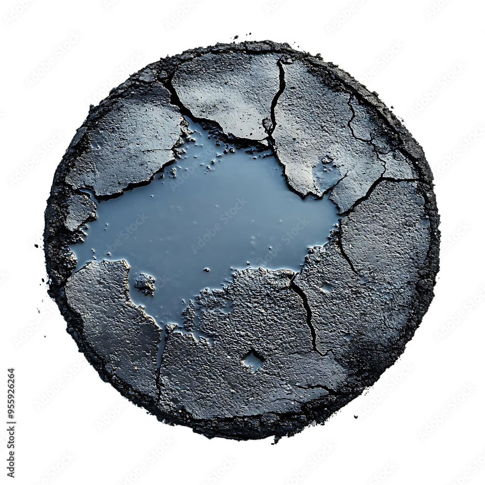 Cracked Earth with Water Pool on Transparent Background, A Symbol of Drought and Environmental ...