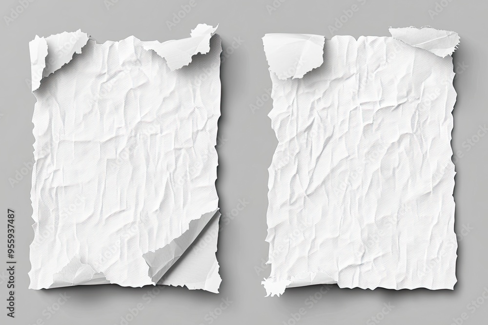 torn blank pages with uneven texture edges. set of ripped white paper ...