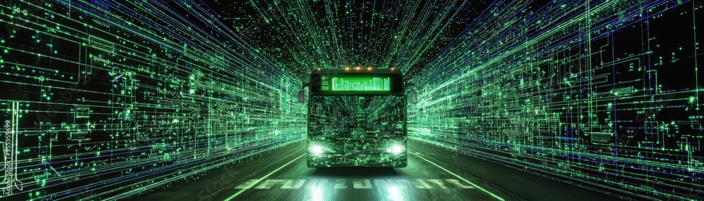 Futuristic school bus management system, advanced technology interface ...