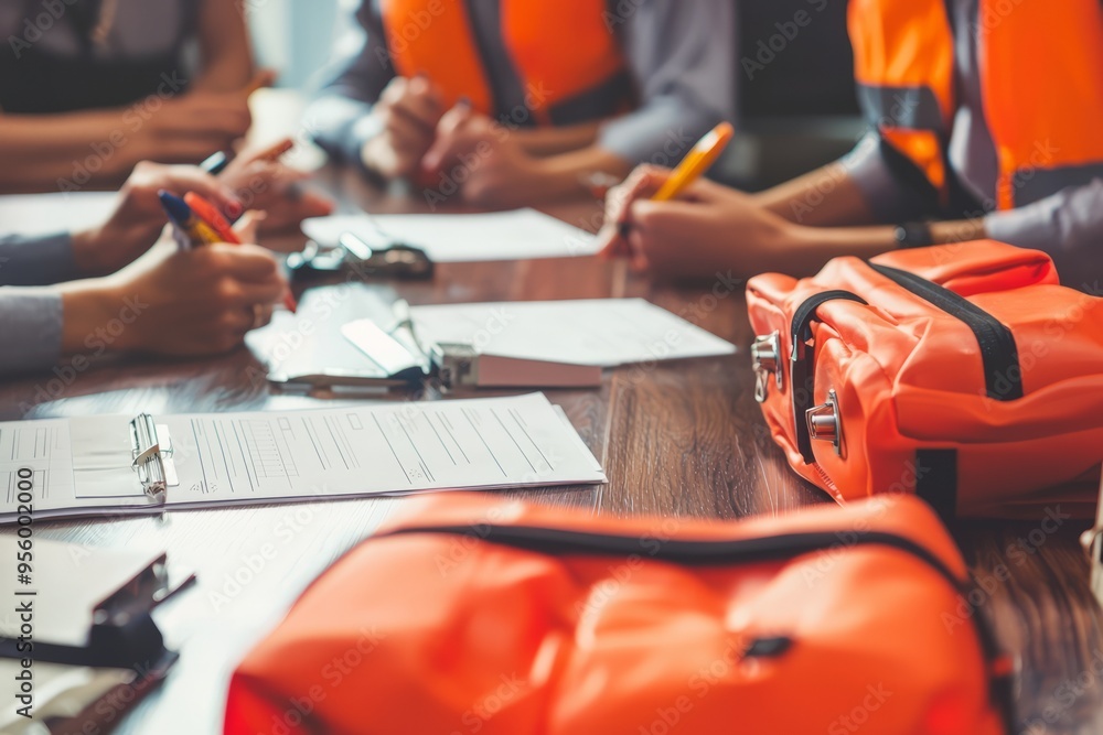A crisis management team reviewing a checklist for disaster ...