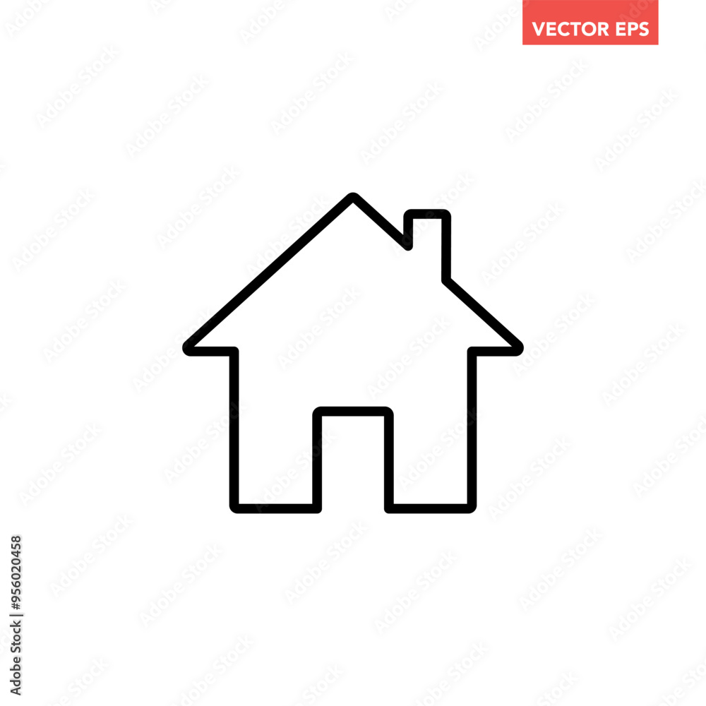 Black single house line icon, simple style real estate flat design ...