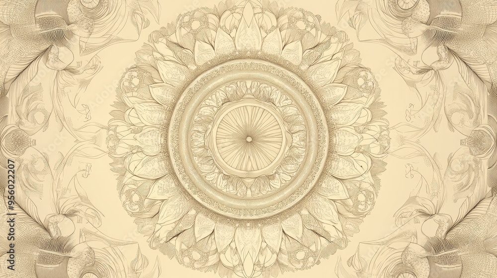 Line art illustration of a sample diploma design featuring intricate ...