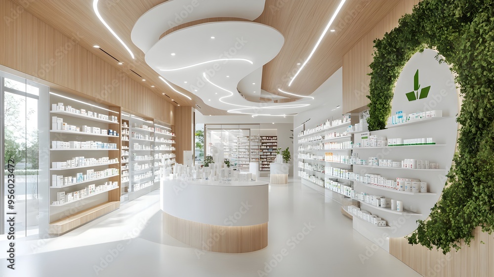 Sleek and Modern Pharmacy Interior with Organized Medication Displays ...
