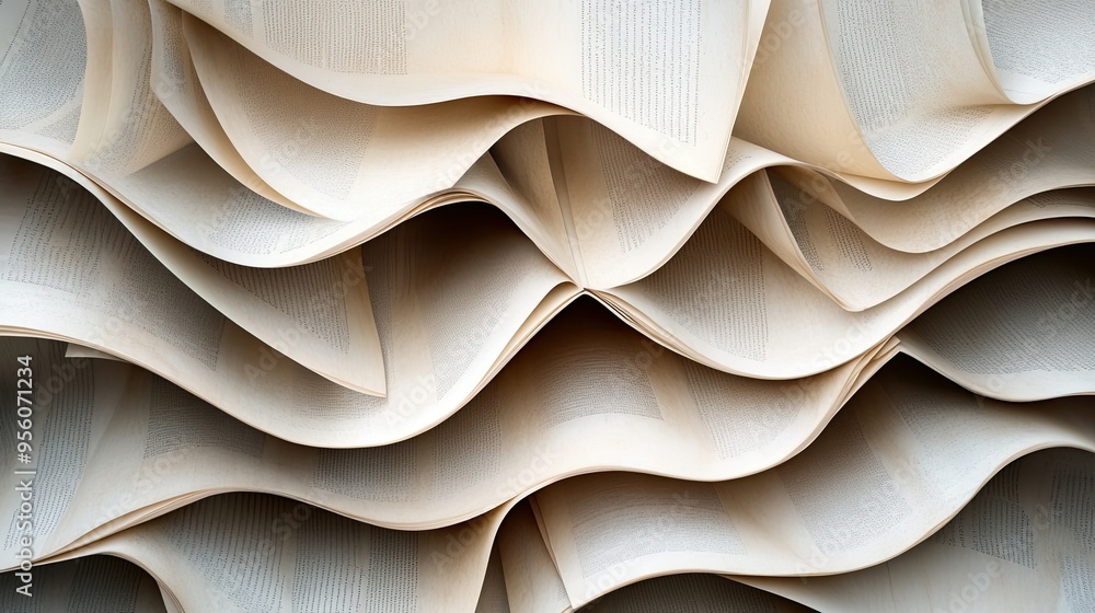 Artistic close-up of overlapping book pages, forming a repetitive ...