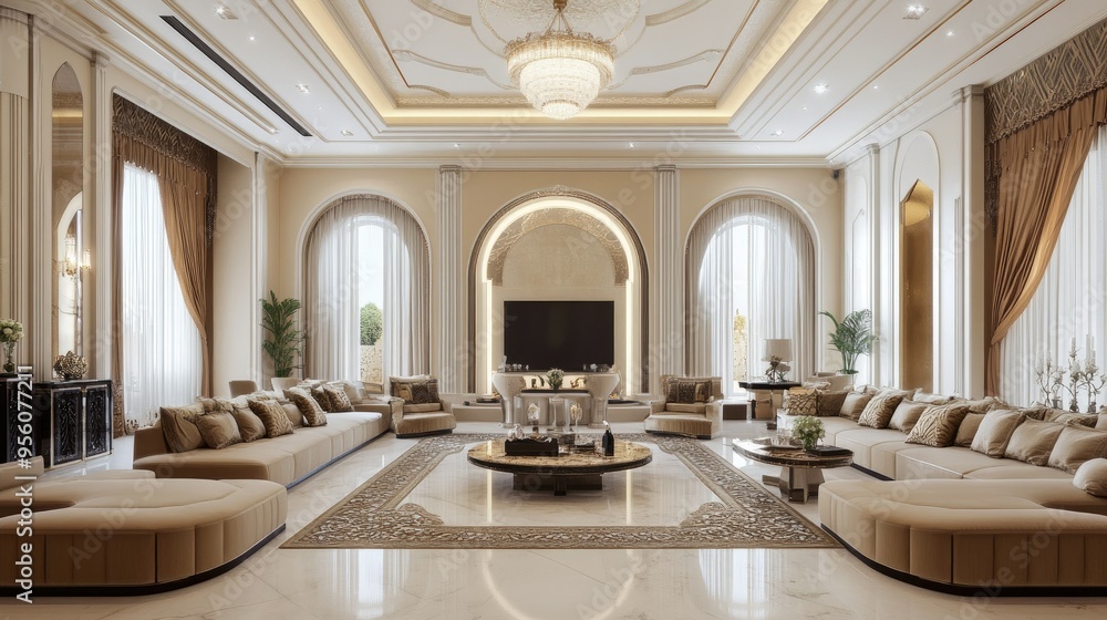 Interior of a luxury Qatari home with modern furnishings and ...