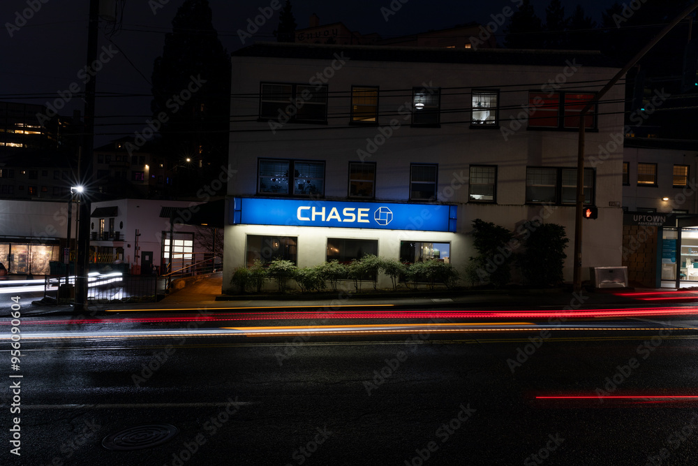 Portland, Oregon- USA -Feb 27, 2024 - JP Morgan Chase bank's big blue ...