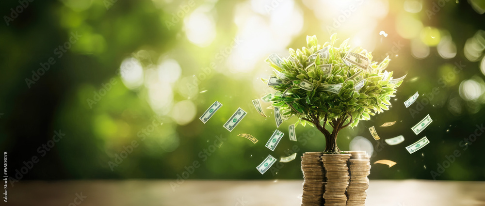 Concept of falling interest rates with a wilting money tree and ...