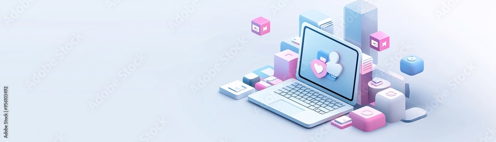 Minimalist UI design with flat icons and soft gradients, website ...