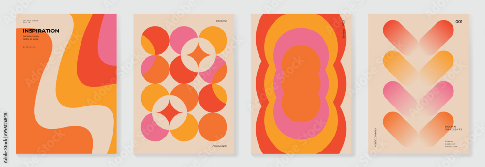 Collection of 70s color gradient poster background vector. Set of retro ...