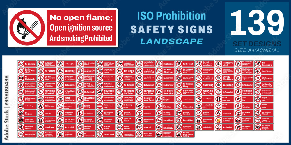 139 set ISO prohibition safety signs v2 no open flame; open ignition ...