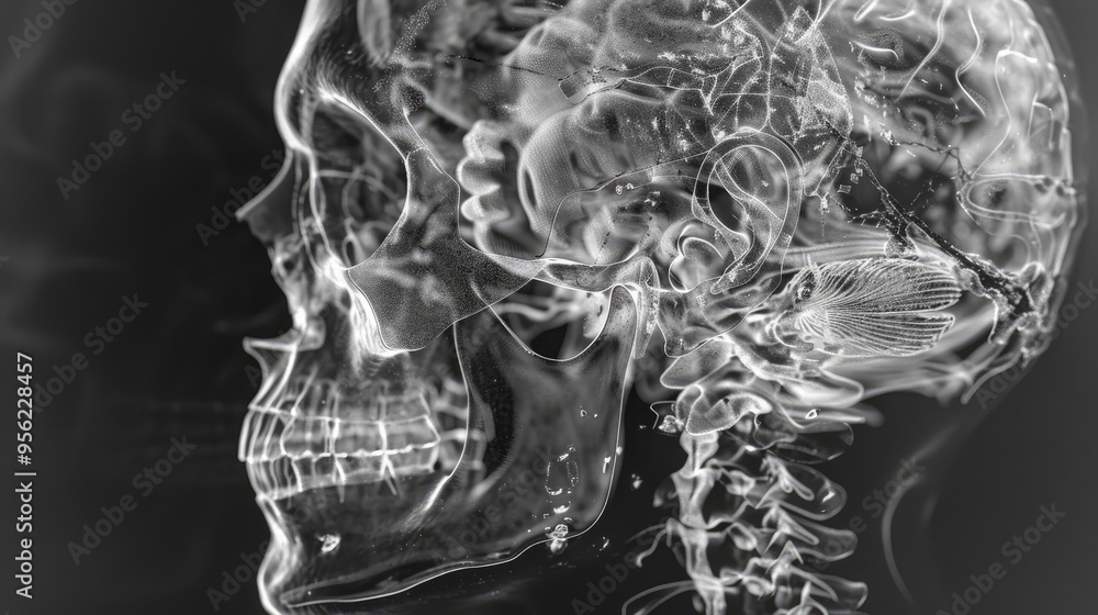 CT skull film of a patient with traumatic brain injury from contacting ...