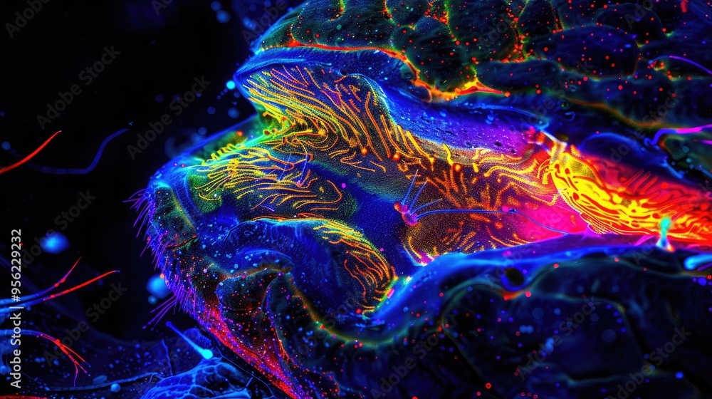 Cerebellar folium from a section of mouse brain labelled with ...