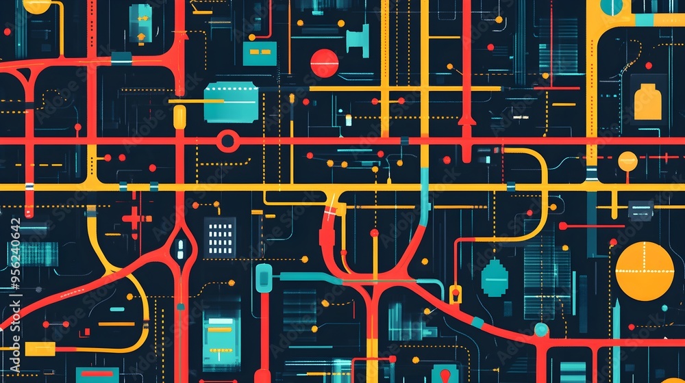 Flat design of a transportation map with consistent line thickness for ...