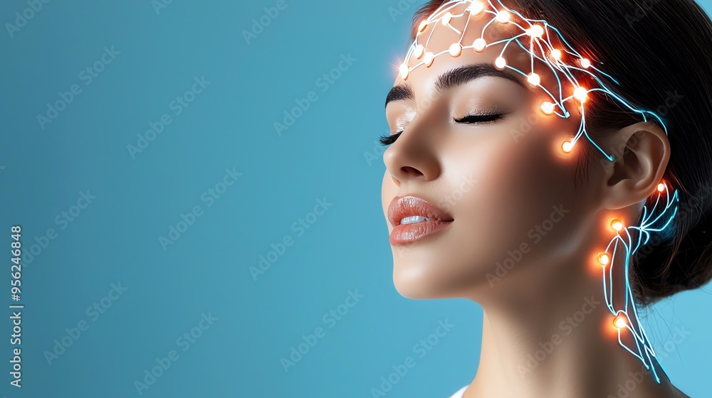 Woman with illuminated neural network on her head, symbolizing AI ...