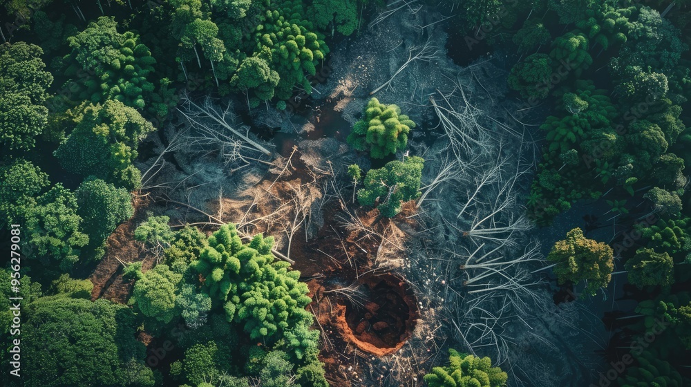 Environmental damage Deforestation and logging Aerial photo of forest ...
