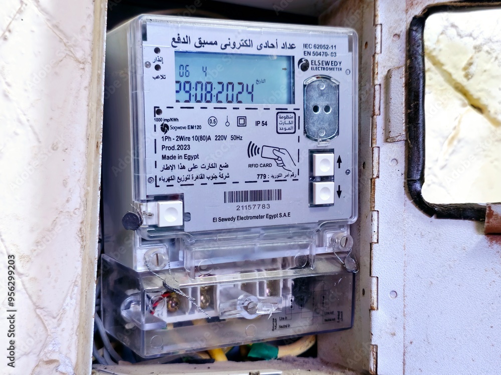 Giza, Egypt, August 30 2024: El Sewedy prepaid electrometer, a single ...