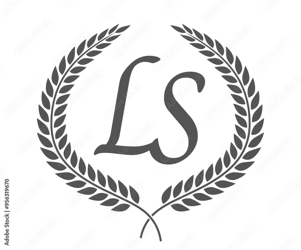 Initial letter L and S, LS monogram logo design with laurel wreath ...