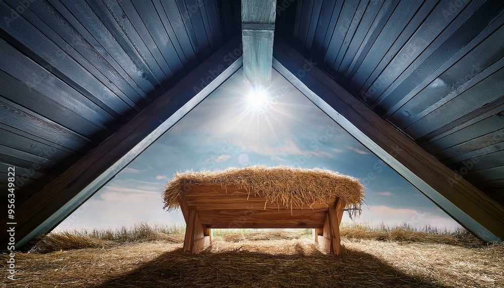 Manger Under a Wooden Roof The manger is placed directly under a simple ...