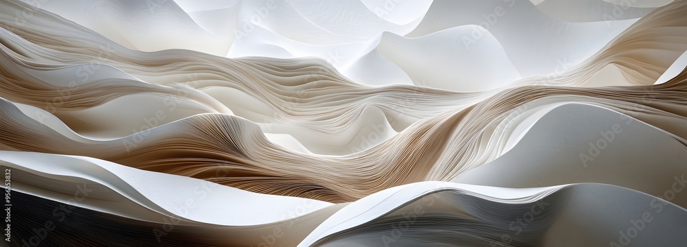 36. Fluid, undulating paper forms creating a layered, textured visual ...