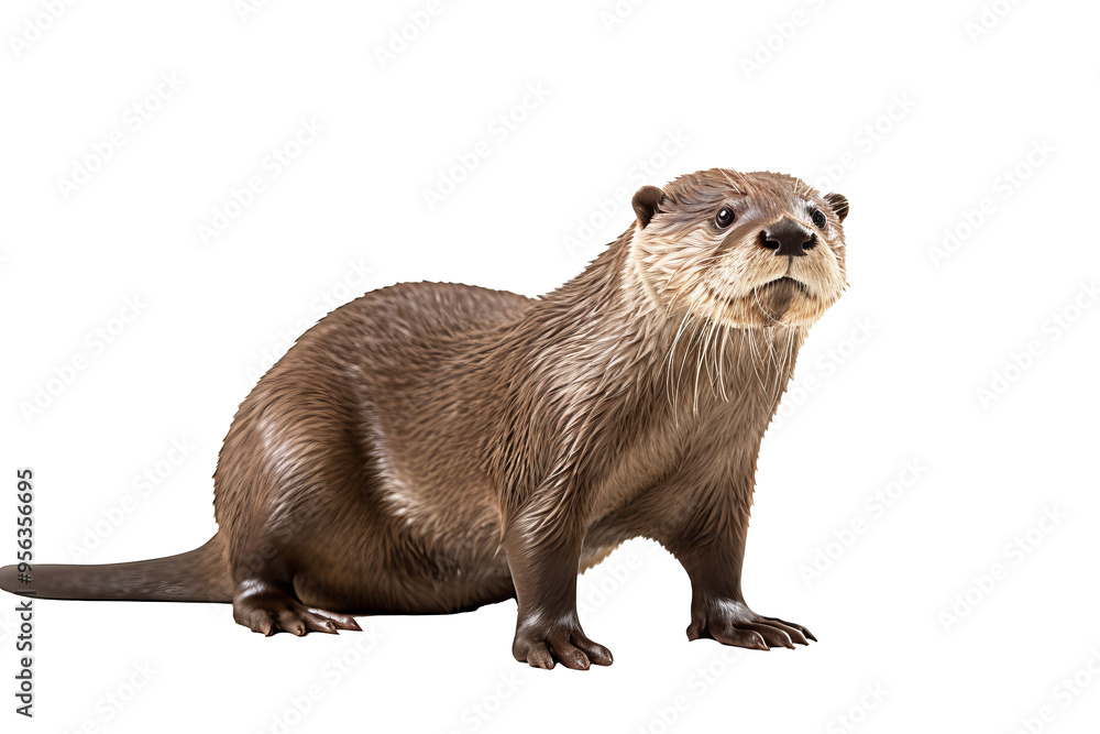 Playful otter standing on hind legs isolated on transparent background ...