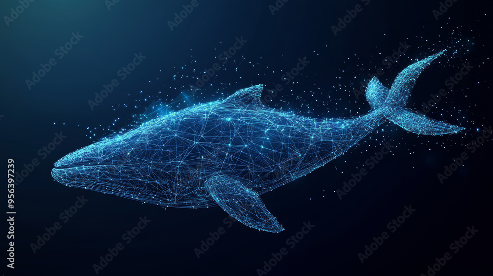 Blue whale composed of polygons. Marine animal digital concept. Low ...