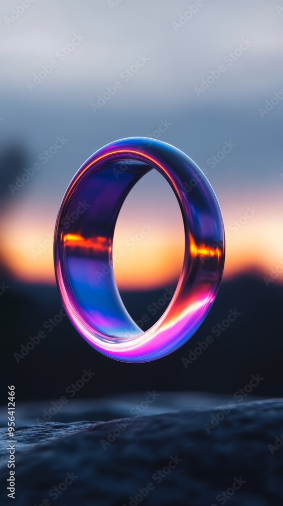 Holographic medal with glowing edges floating in midair futuristic ...