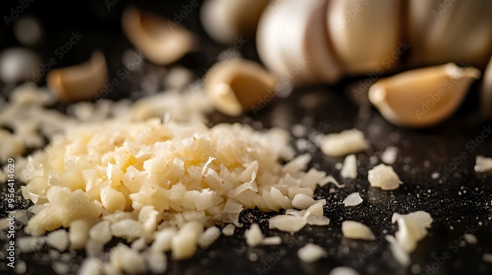 Macro photography of freshly minced garlic cloves capturing the ...