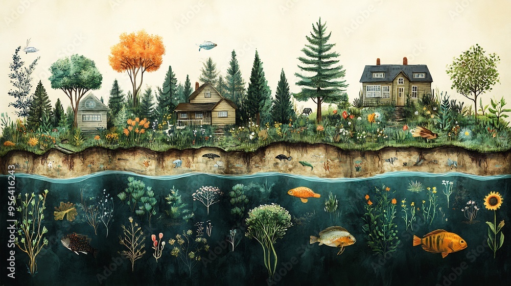 Illustrated mind map environmental science topics such as ecosystems ...