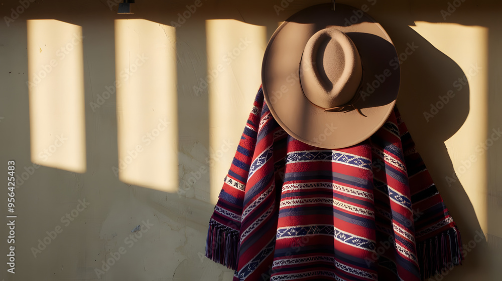 Iconic Chilean Huaso Hat and Poncho Hanging on a Wall with Shadows Cast ...