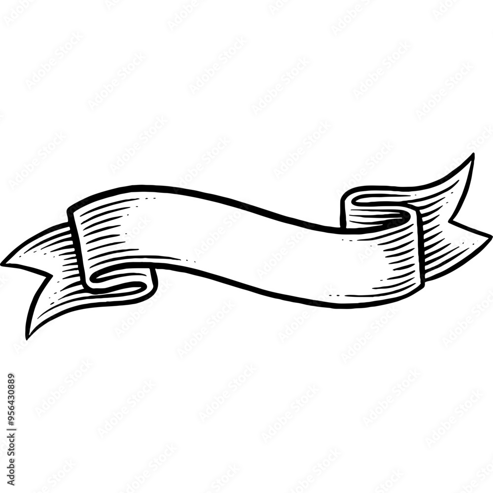 Hand drawn Vintage Ribbon Banner Title Banner Sketch Illustration ...