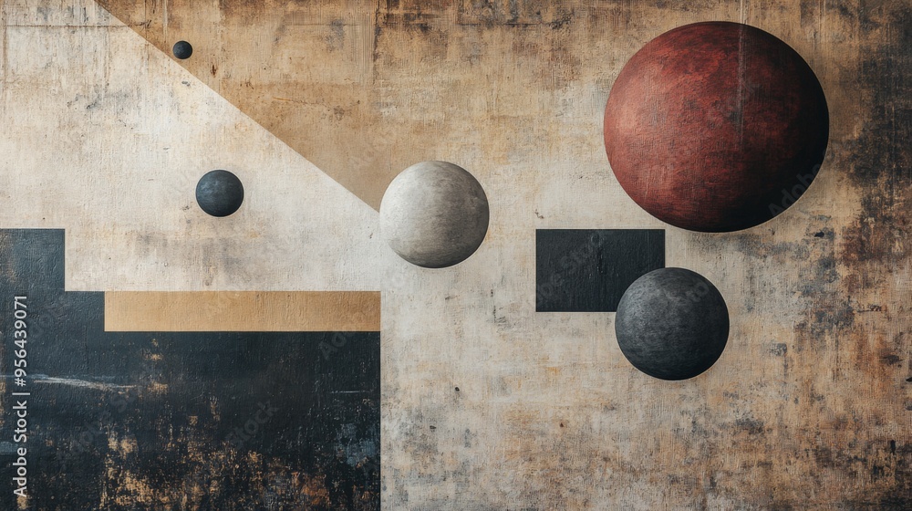 Geometric shapes in various sizes and colors floating on a textured ...