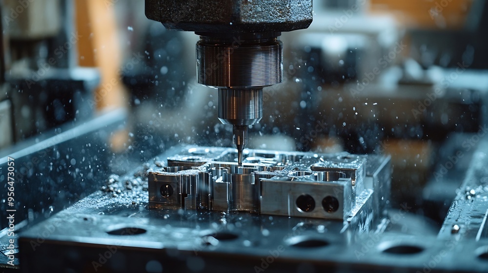 The CNC milling machine rough cutting the injection mold parts by ...