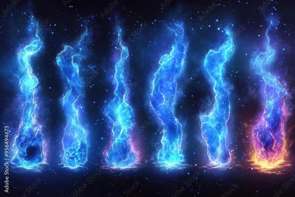 animated sequence of electric blue lightning bolts dynamic vector ...